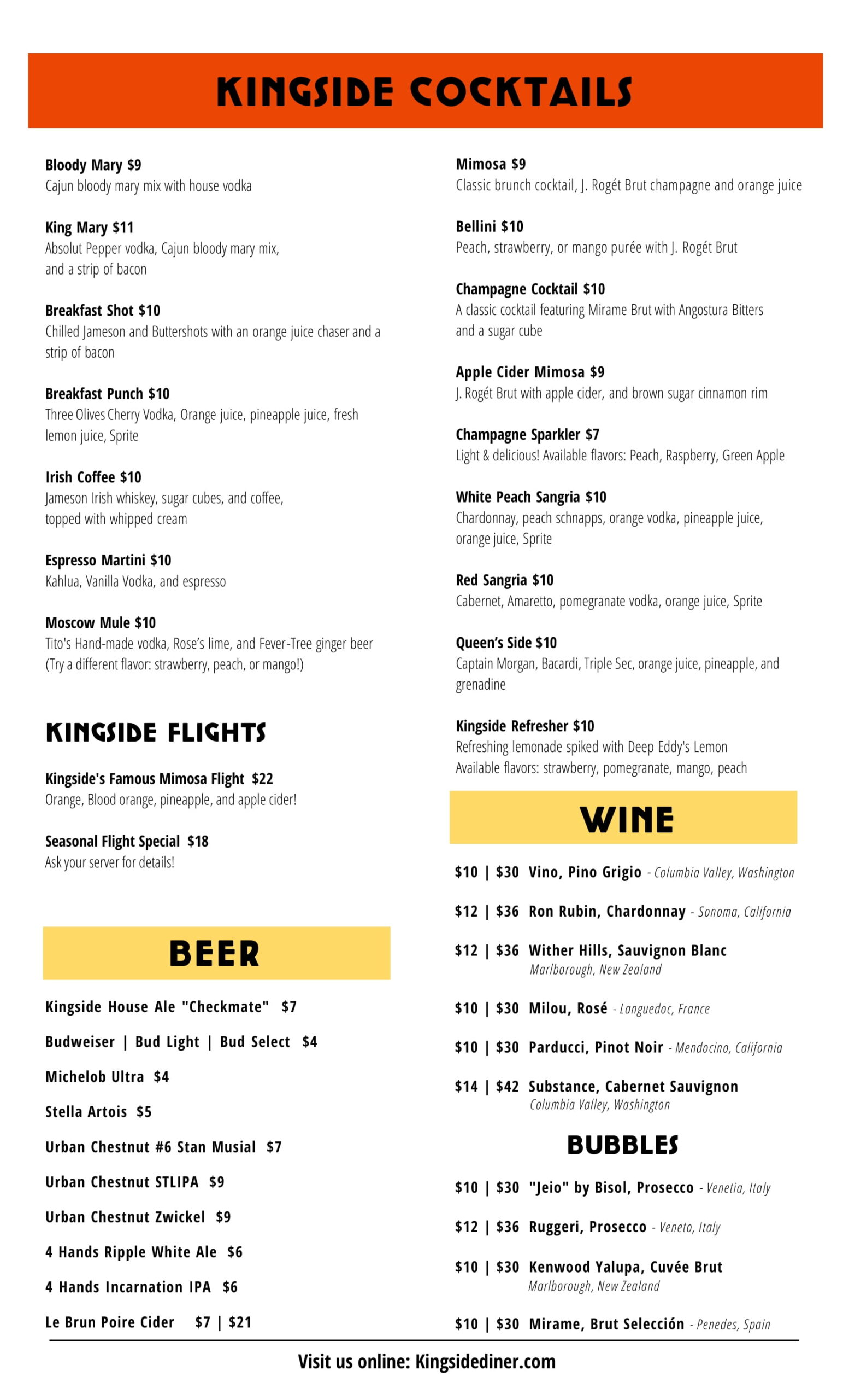 Daytime Beverages - Kingside Diner