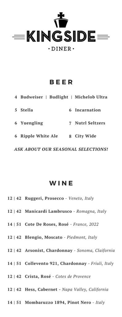 Wine List - Kingside Diner