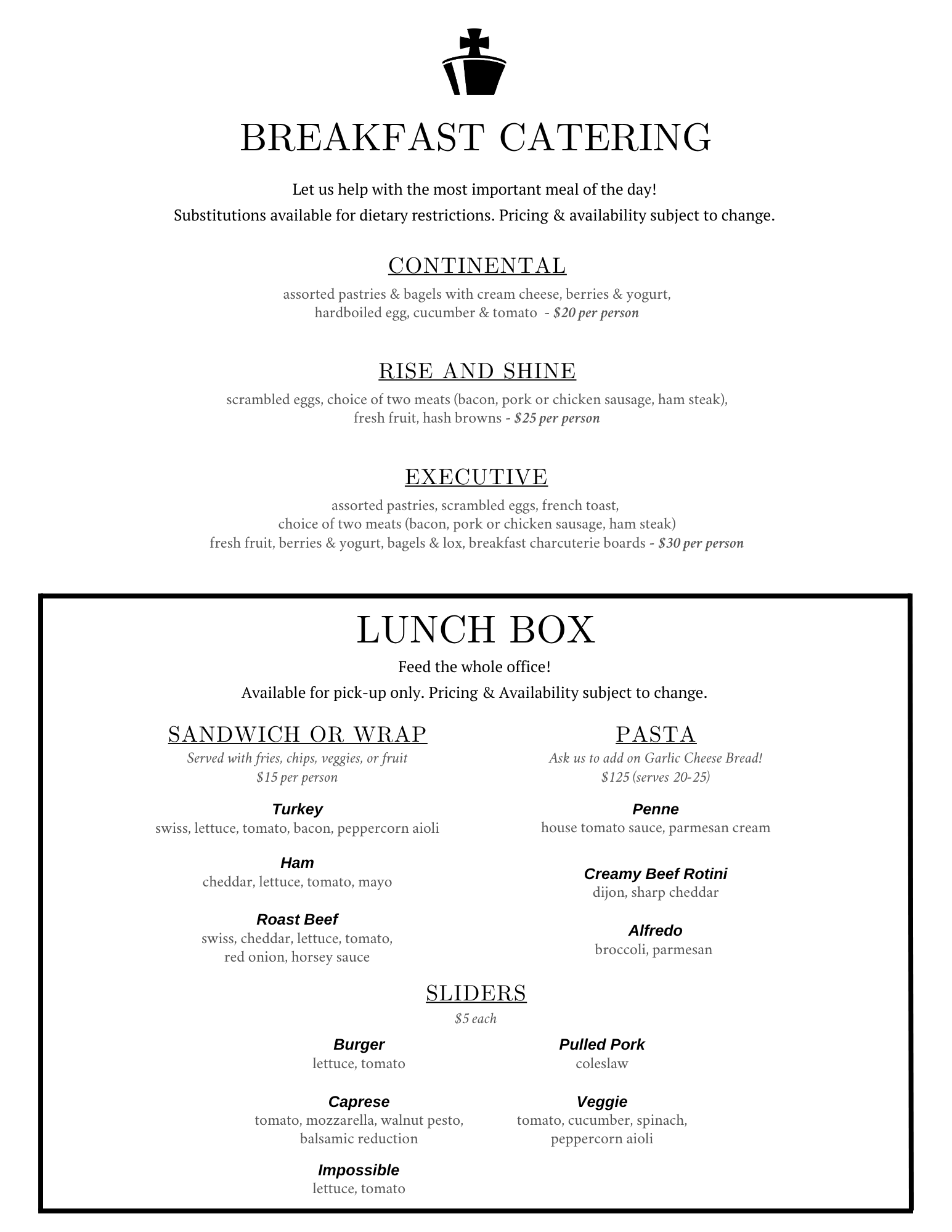 Catering & Private Events Menus - Kingside Diner